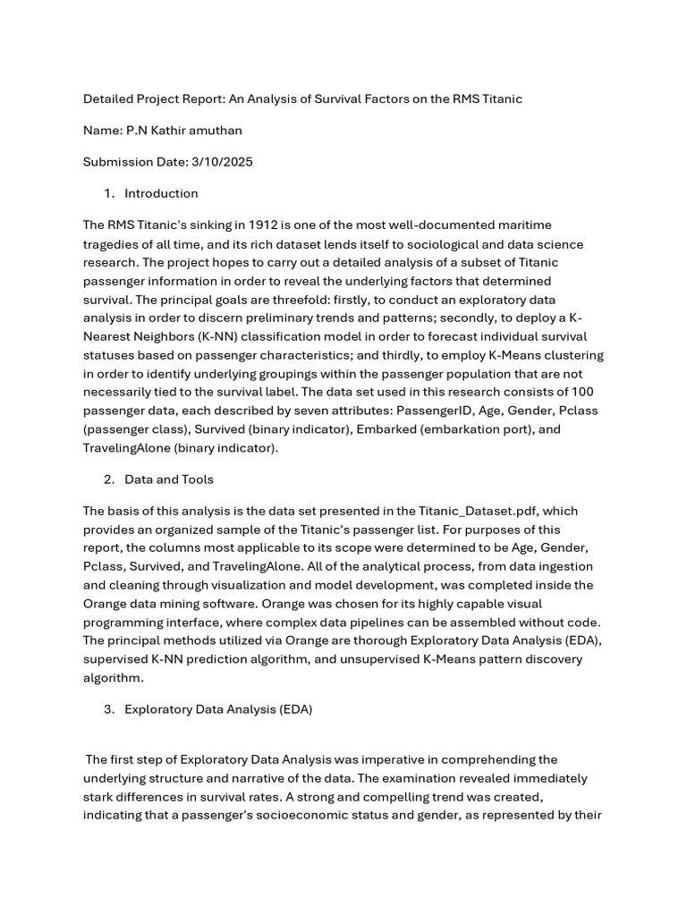 Detailed Project Report An Analysis of Survival Factors On T | PDF ...