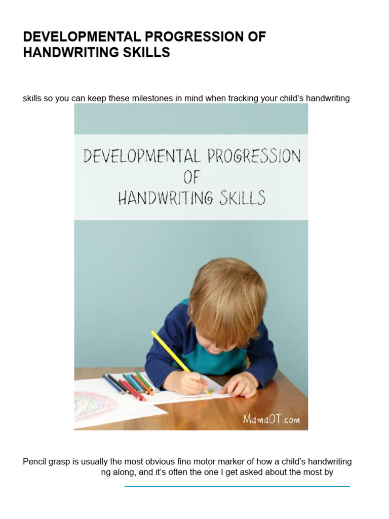 Developmental Progression of Handwriting Skills | PDF | Hand ...
