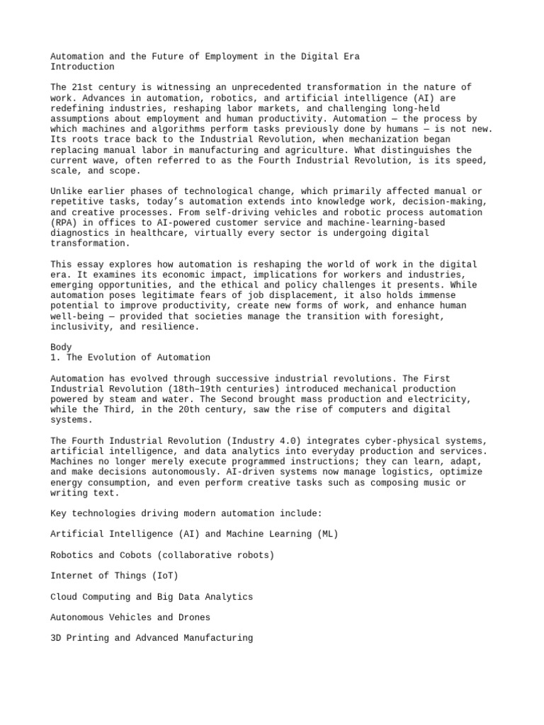 Automation and The Future of Employment in The Digital Era | PDF ...