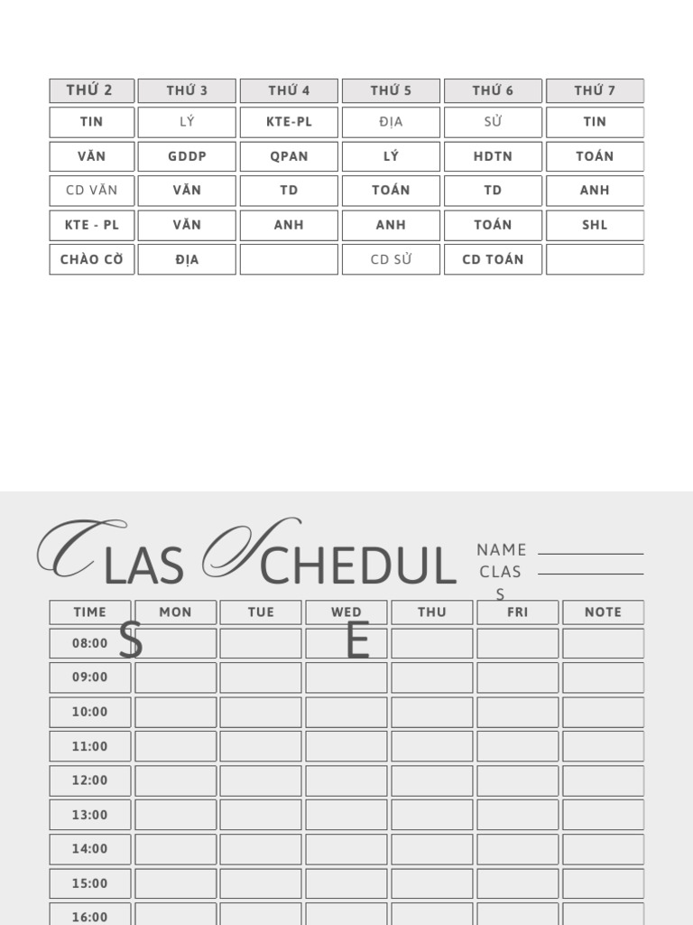 White Grey Minimalist Simple Weekly Class Schedule | PDF
