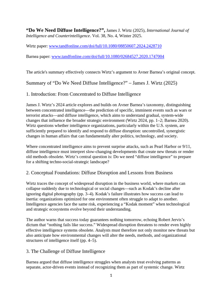 Do We Need Diffused Intelligence: A Summary of Wirtz Article | PDF ...