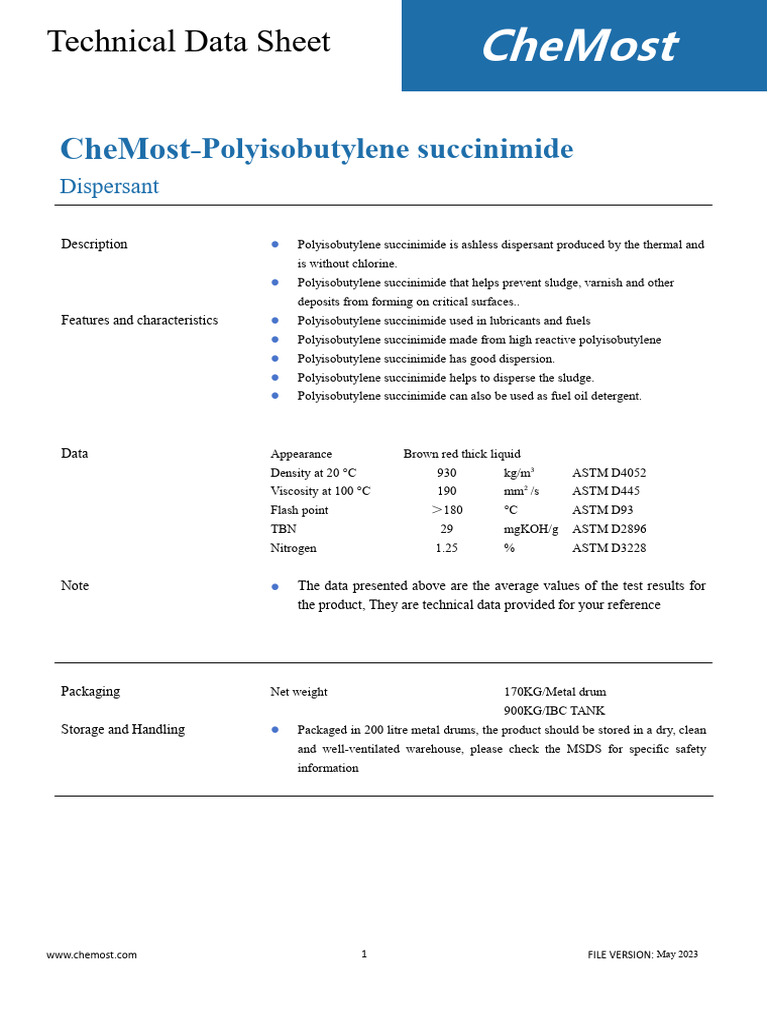 Polyisobutylene Succinimide Dispersant | PDF | Materials | Chemical ...