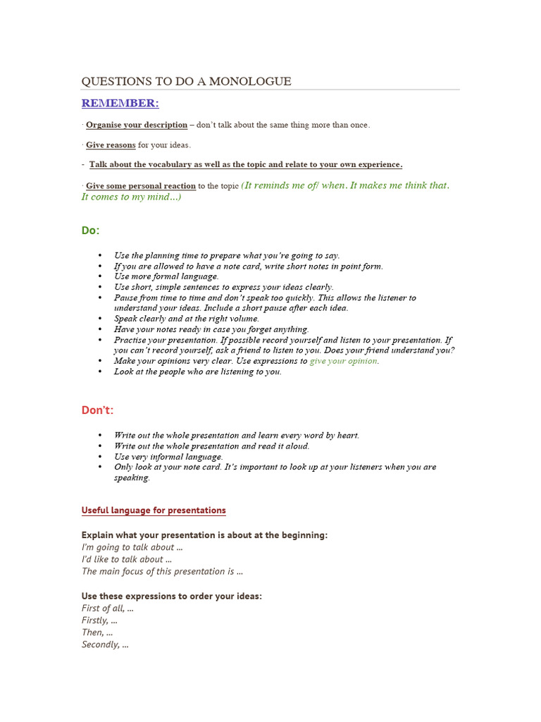 Tips to write a monologue. Topics | PDF