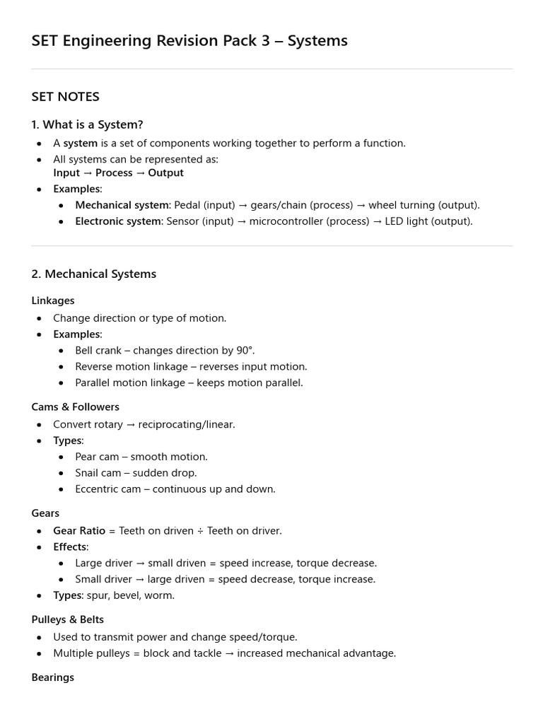 SET Engineering Revision Pack 3 - Systems | PDF | Gear | Electric Motor
