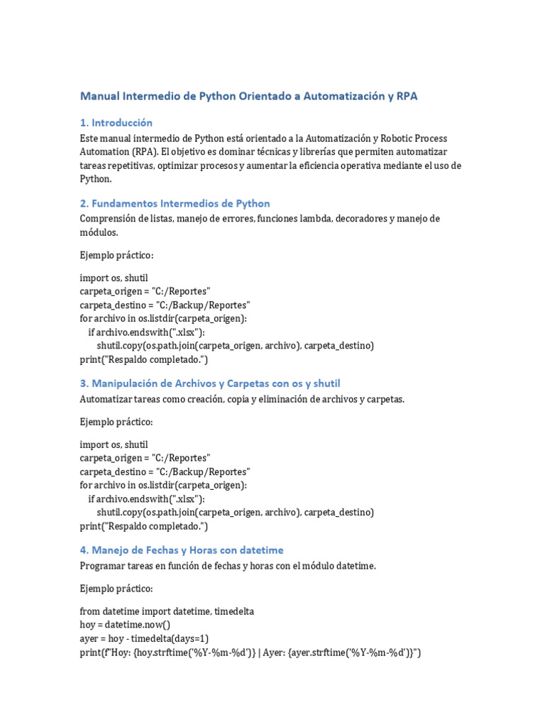 Manual Intermedio Python Automatizacion RPA | PDF | Python (lenguaje de programación) | Archivo ...