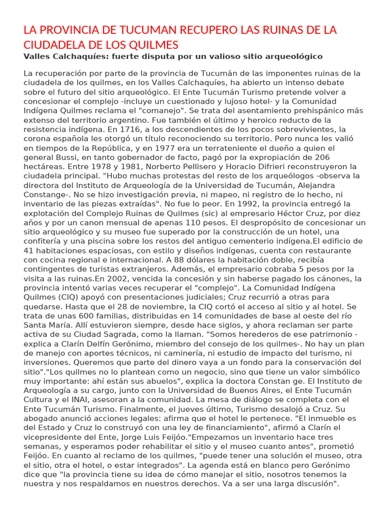 Ruinas Indios Quilmes | PDF