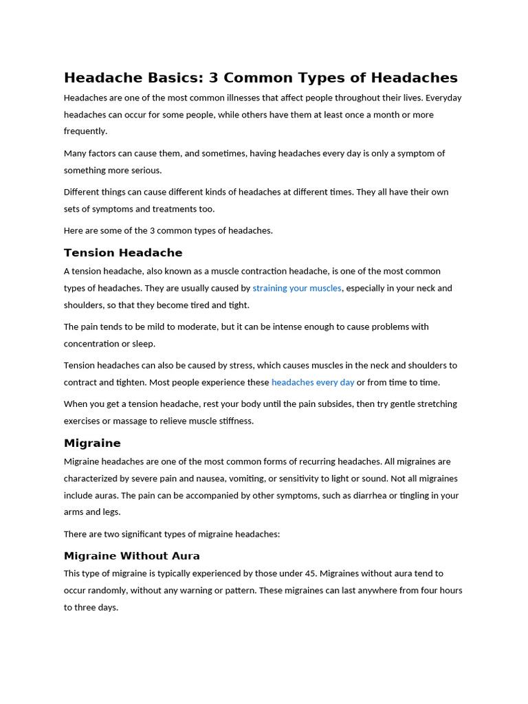 Common Headache Types Explained | PDF | Headache | Migraine