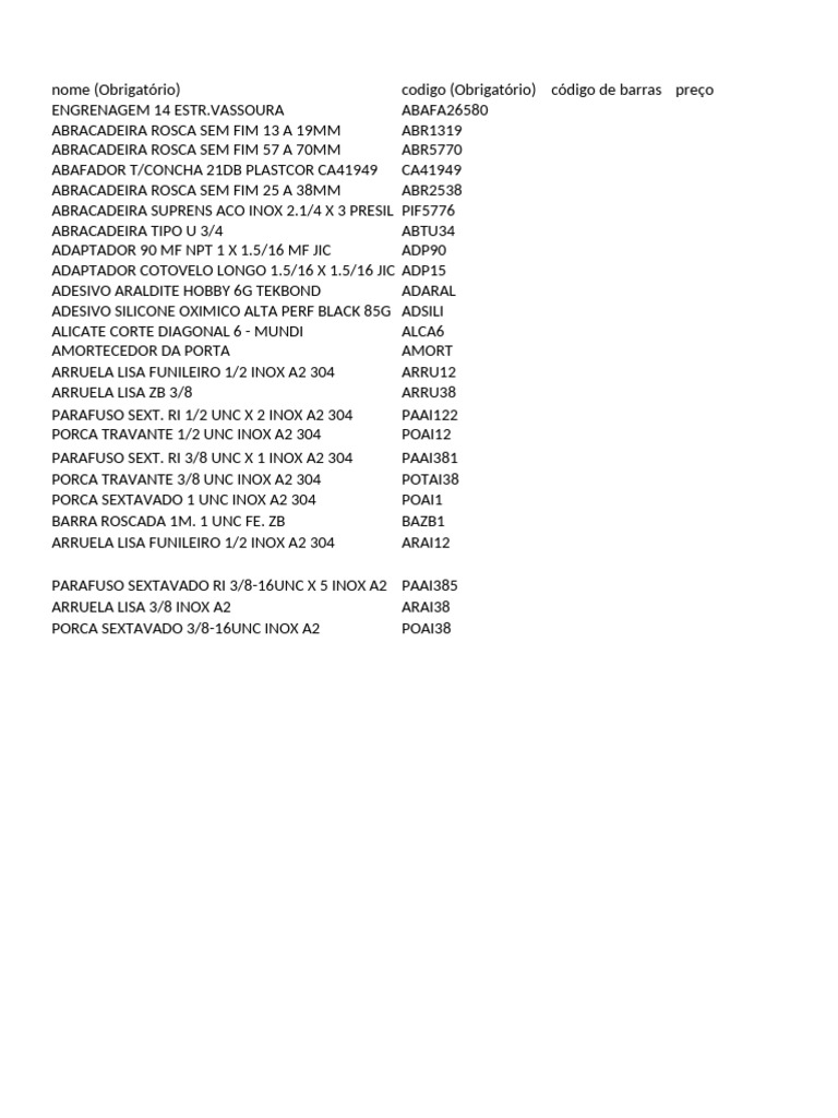 Template Cadastro Pecas | PDF