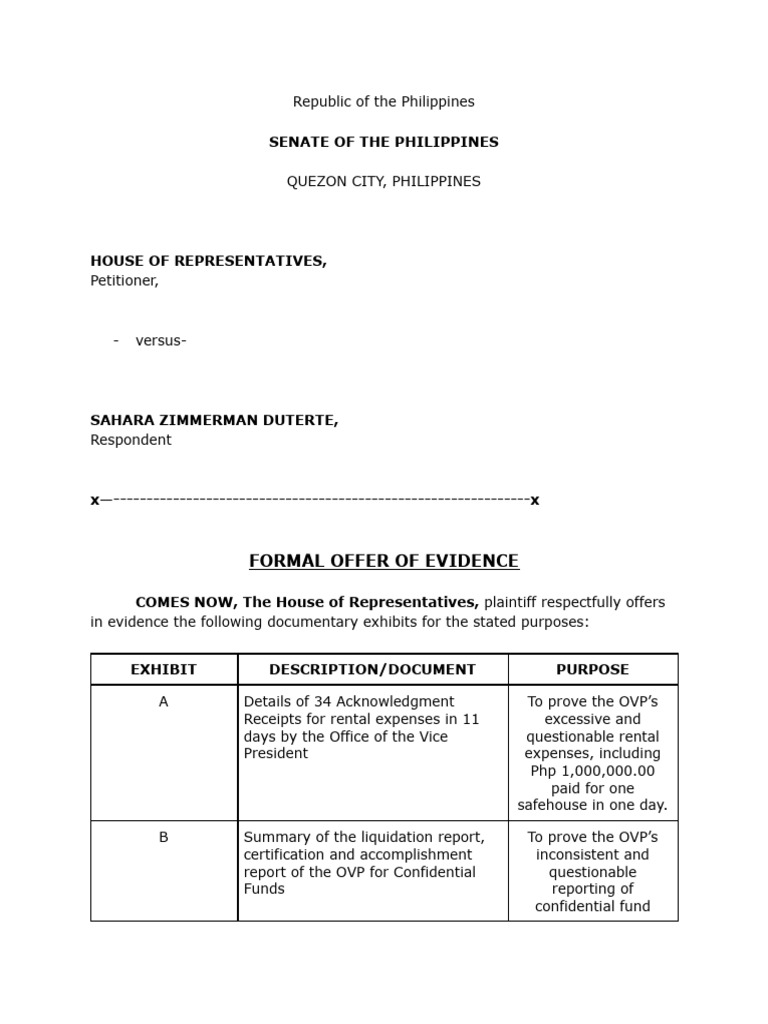 CF Formal Offer of Evidence | PDF