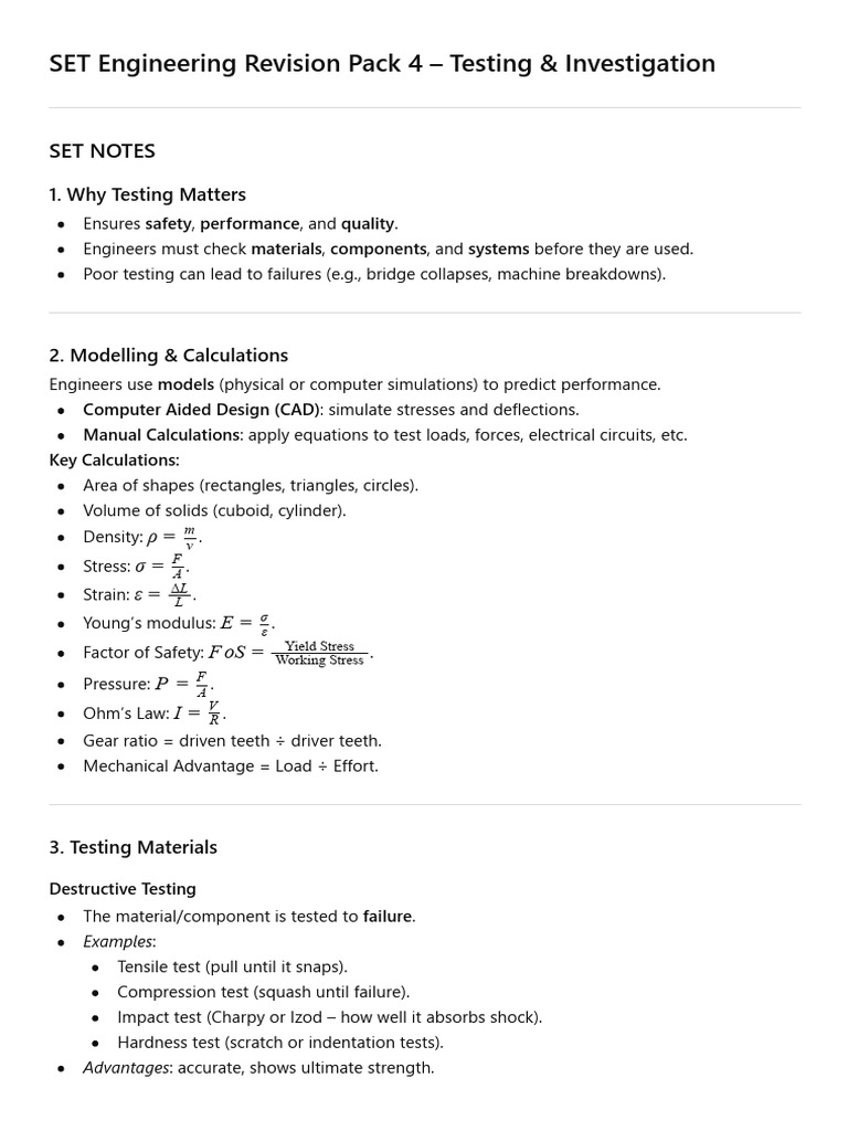 SET Engineering Revision Pack 4 - Testing & Investigation | PDF ...