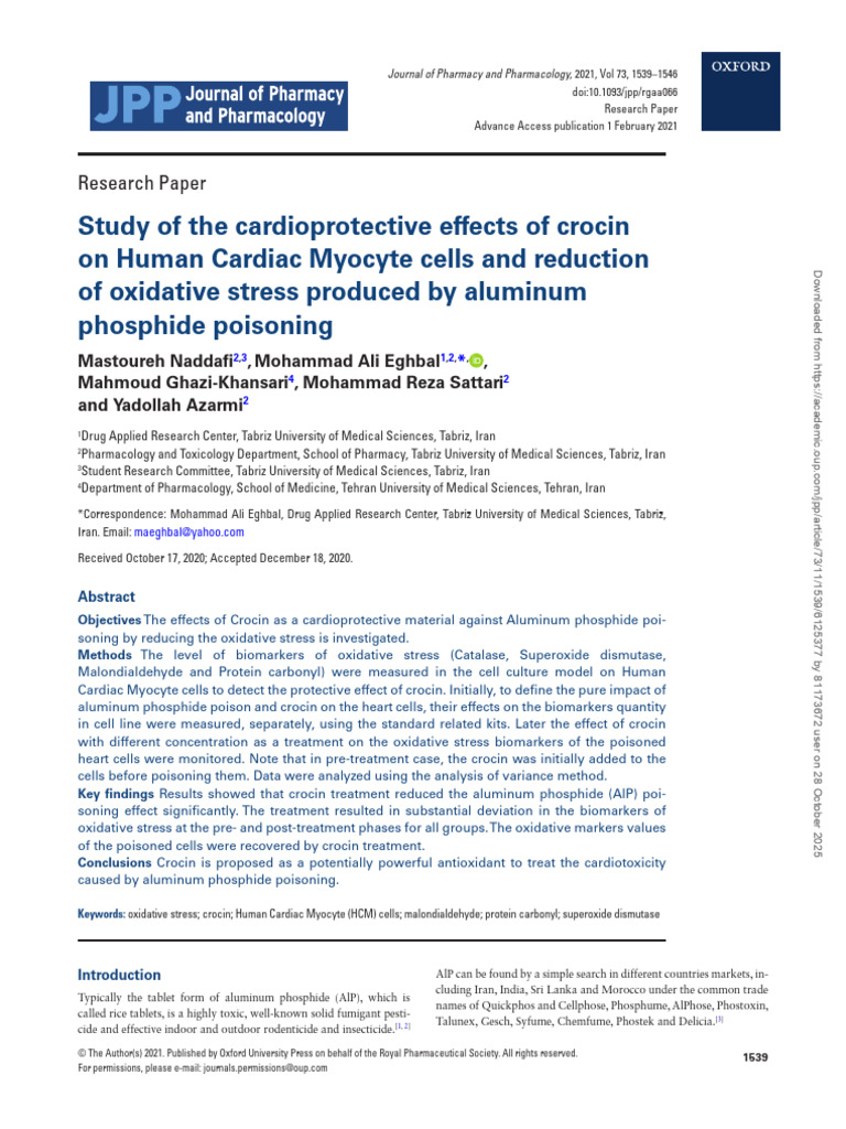 Study of the Cardioprotective Effects of Crocin on Human Cardiac ...