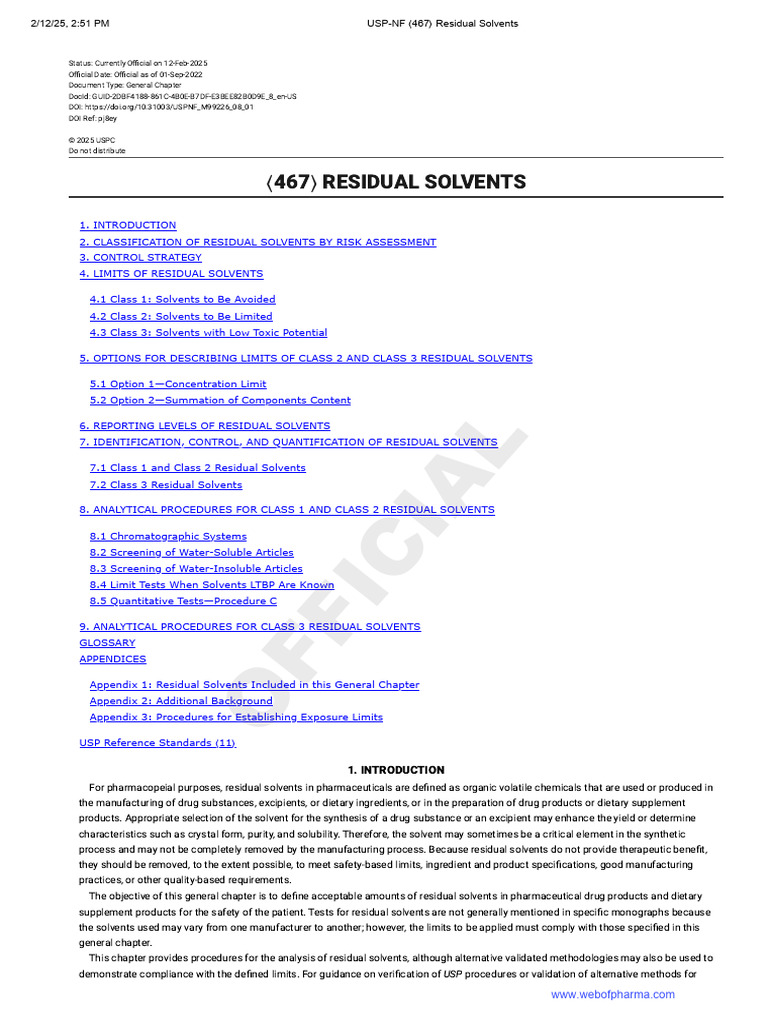 USP Chapter 467: Residual Solvents | PDF | Gas Chromatography ...