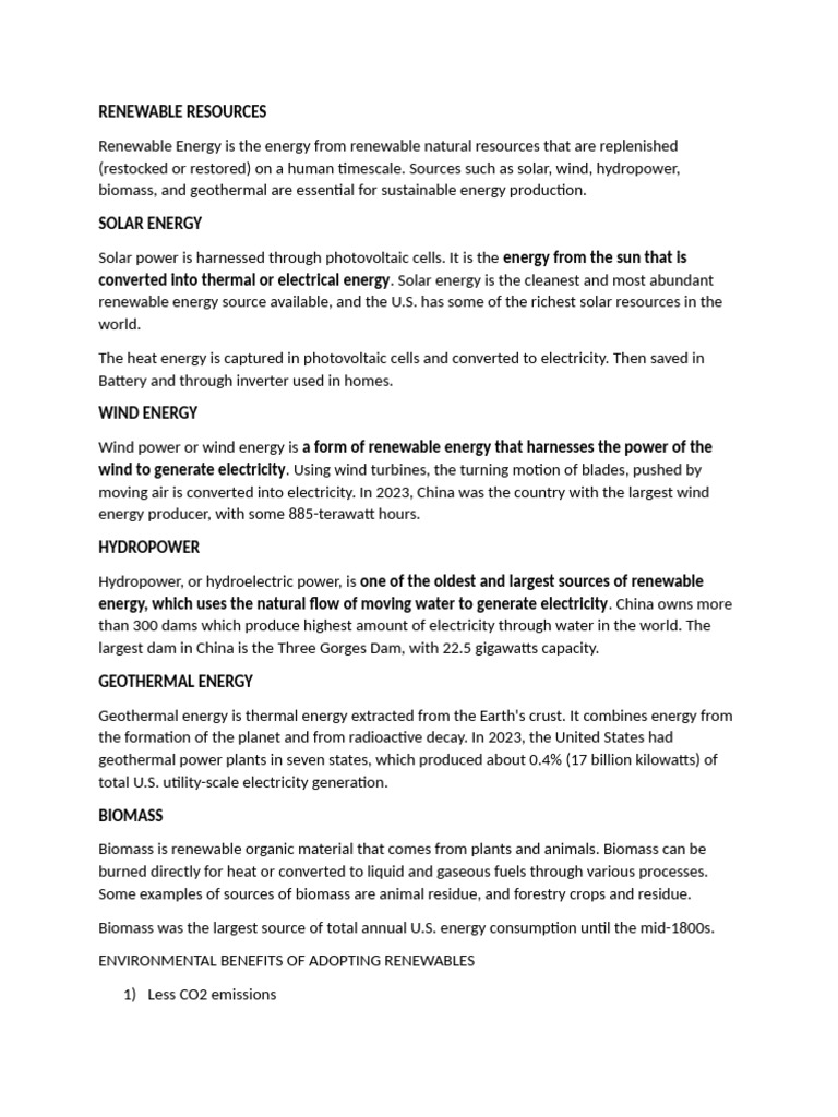 Renewable Resources Notes | PDF | Renewable Energy | Energy Development
