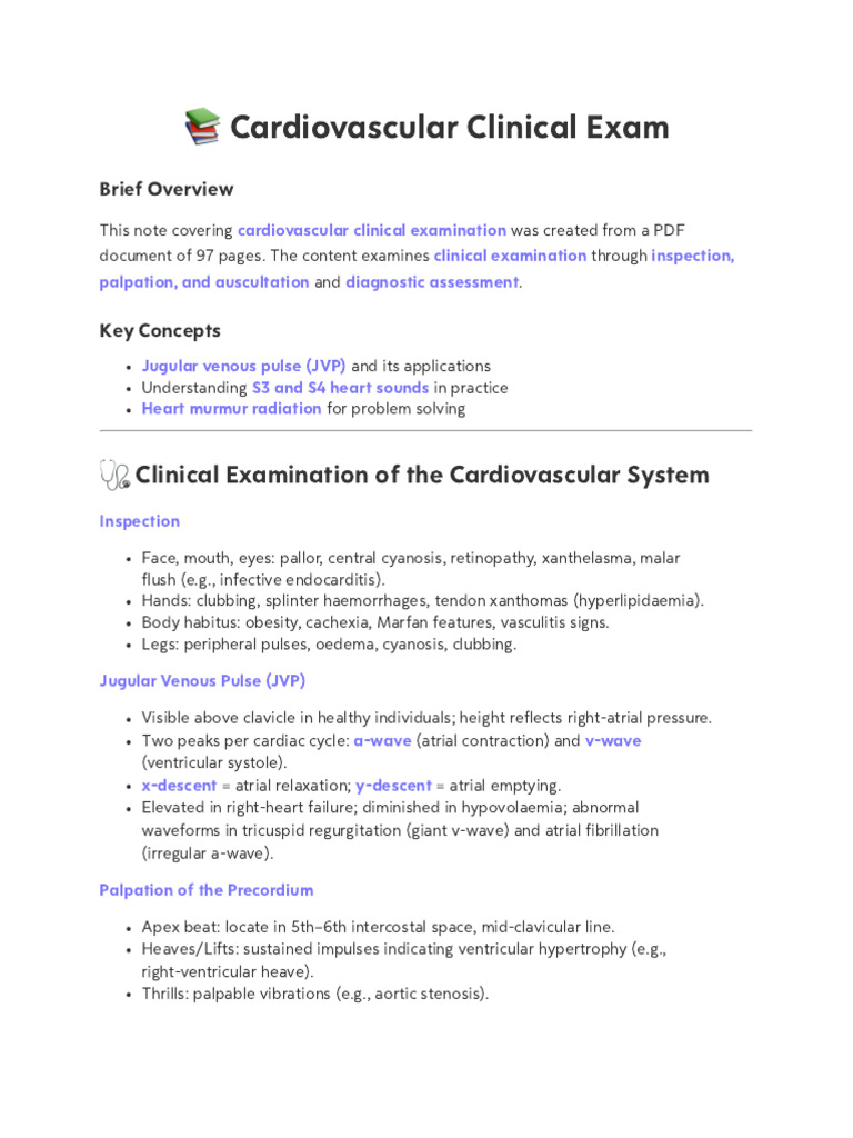 Cardiovascular Clinical Examination Guide | PDF | Diastole | Heart