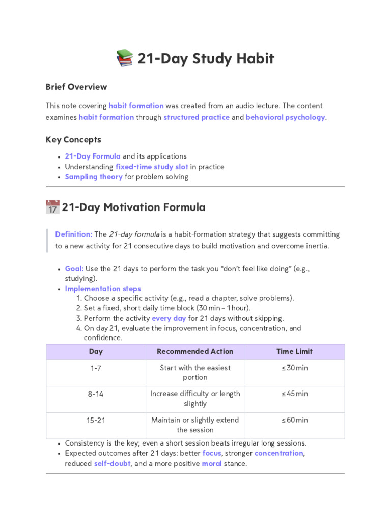 21 Day Study Habit Formation Strategy | PDF | Sampling (Statistics ...