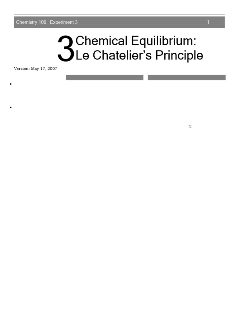 Chemical Equilibrium and Le Chatelier's Principle | PDF | Chemical ...