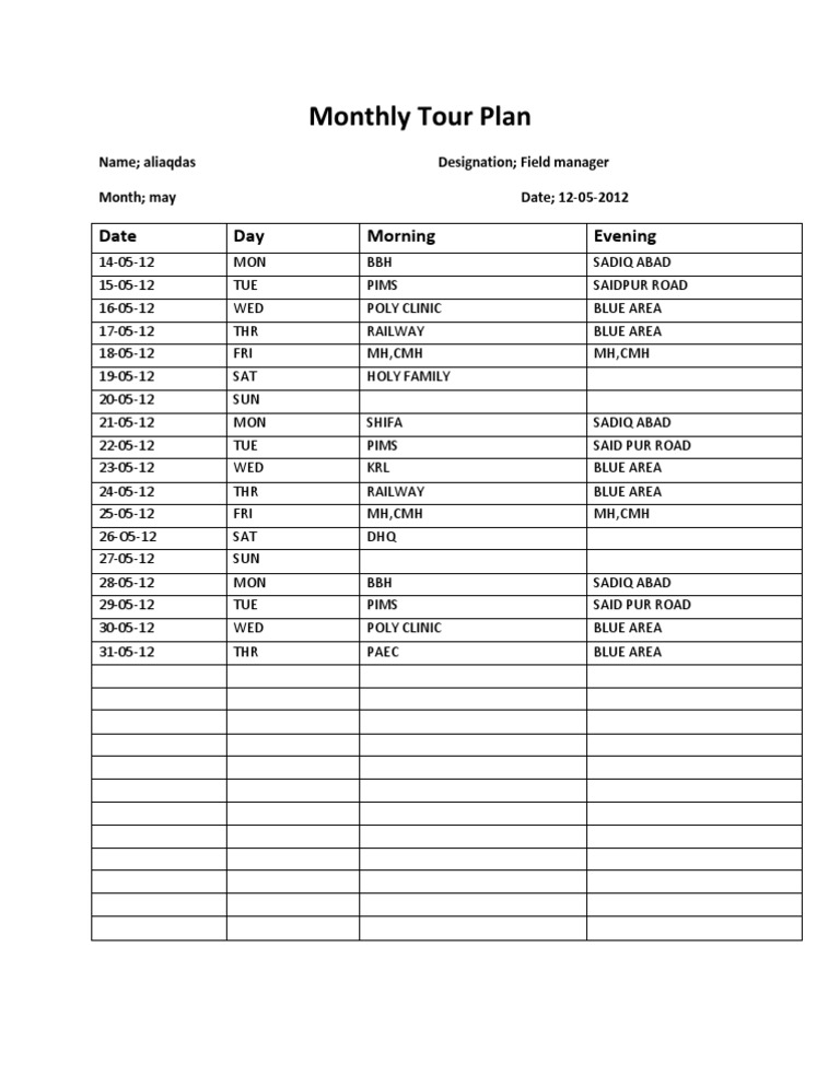 May 2012 Field Manager Tour Schedule | PDF