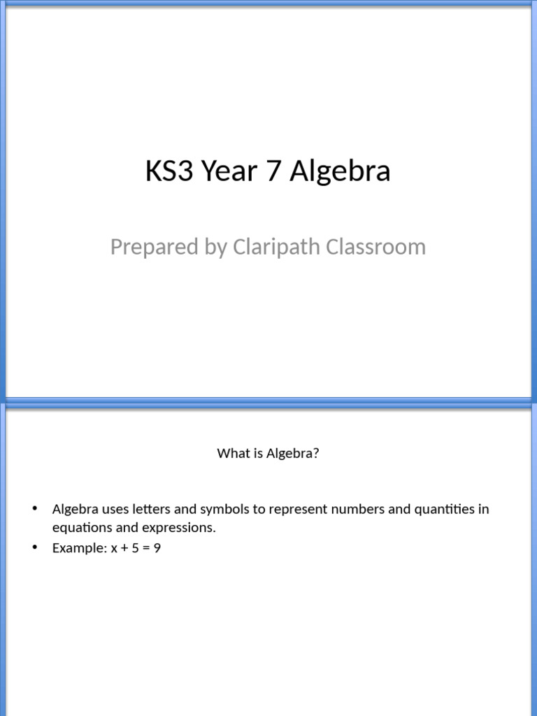KS3 Year7 Algebra Claripath Classroom | PDF