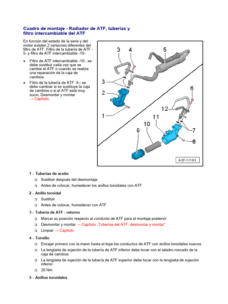 Montaje de Radiador y Filtro ATF | PDF | Filtración | Tornillo