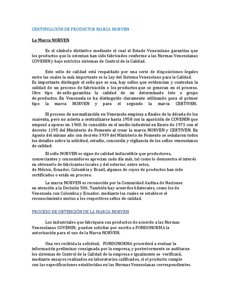 Marca Norven | PDF | Calidad (comercial) | Marca