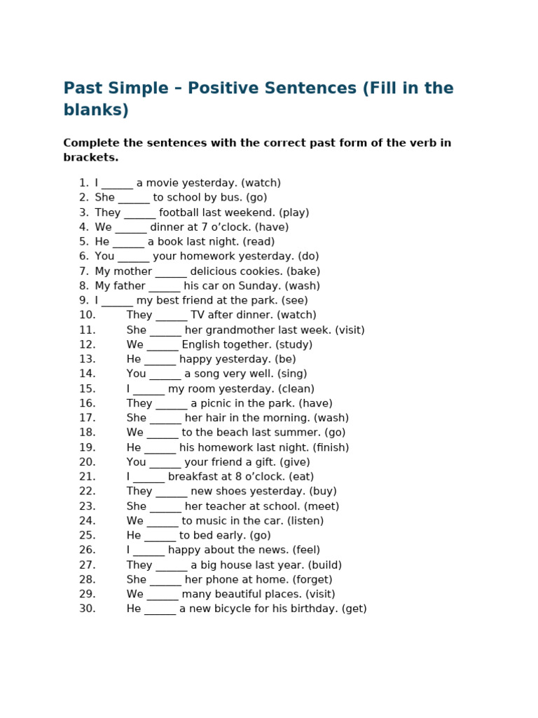 Past Simple - Positive Negative Question (Fill in The Blanks) | PDF ...