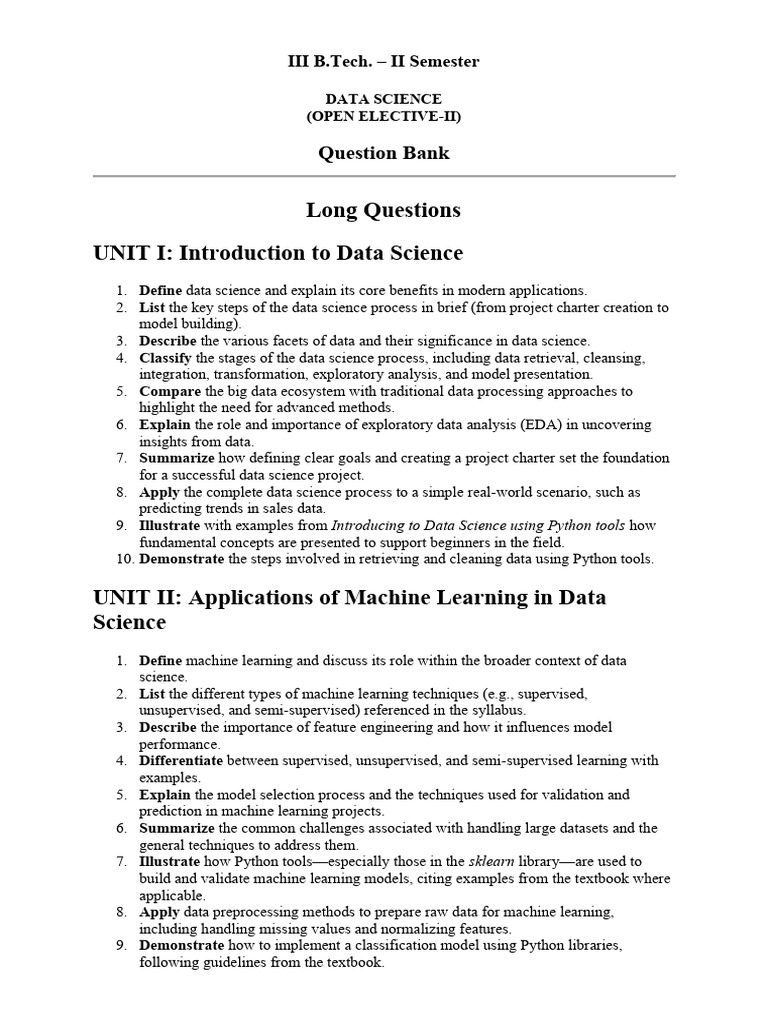 Data Science Question Bank | PDF | No Sql | Data Science
