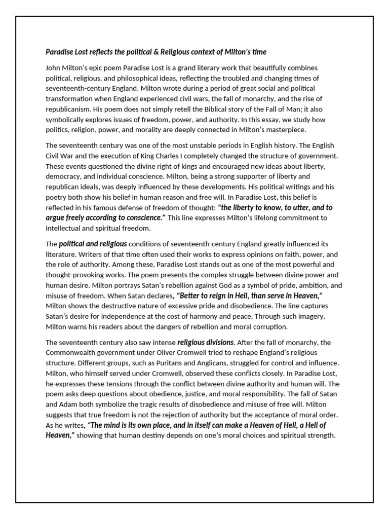 Political Themes in Paradise Lost | PDF | Paradise Lost | John Milton