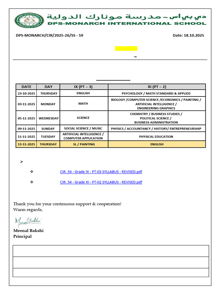 Grade Ix & Xi - Revised Schedule For PT Exam - 251019 - 083309 | PDF