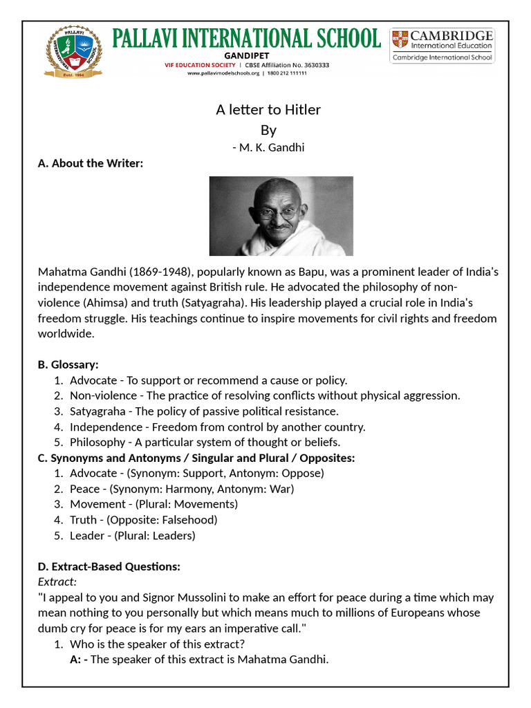 Gandhi's Peace Appeal to Hitler | PDF | Mahatma Gandhi | Nonviolence