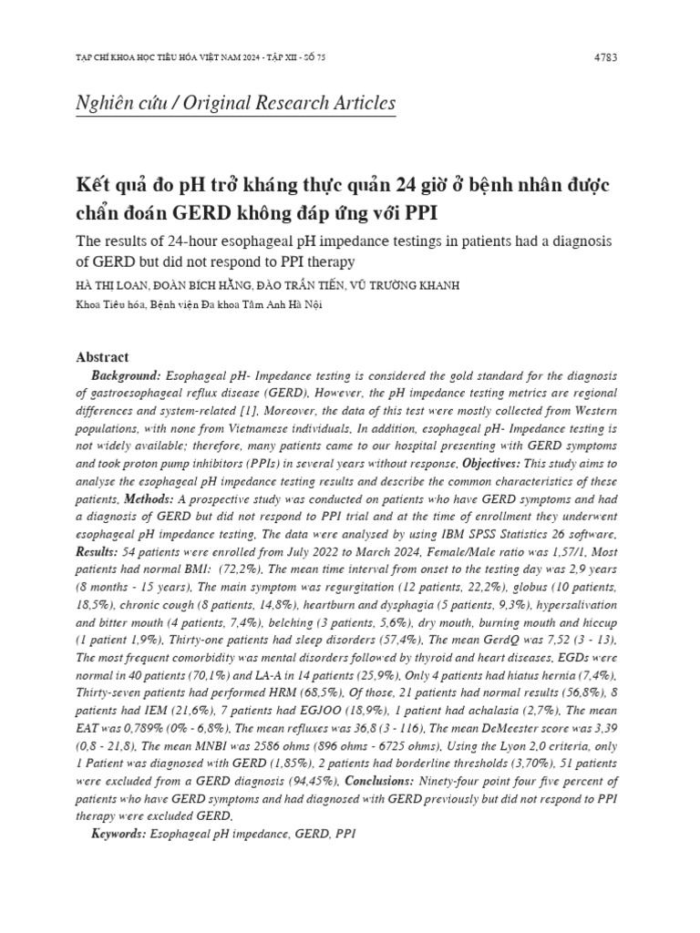 Đo PH 24 Giờ ở Bn Nghi GERD Không Đáp Ứng PPIs | PDF | Gastroesophageal Reflux Disease ...