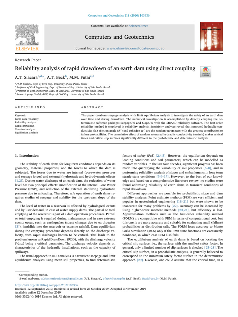 Earth Dam Reliability During Rapid Drawdown | PDF | Soil Mechanics ...
