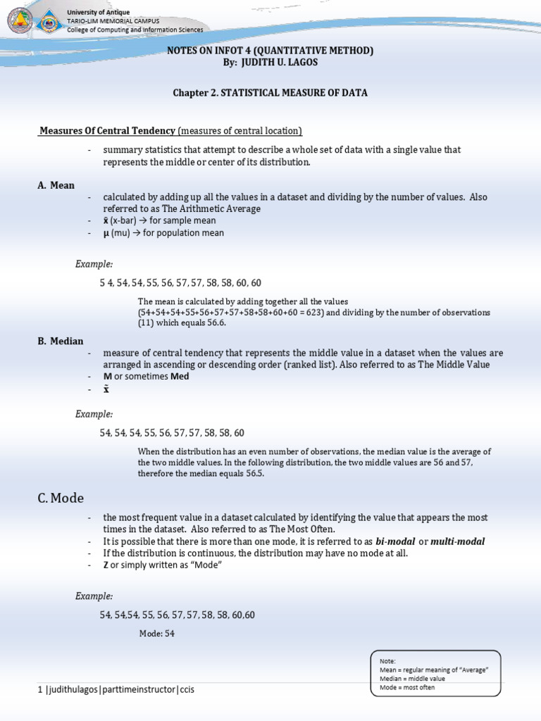 Chapter 2 Statistical Measures Of Data Pdf Standard Deviation 8294