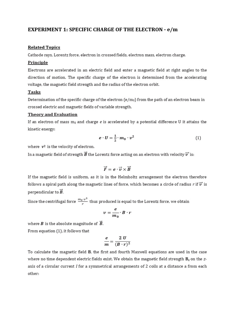 1 Specific Charge of The Electron | PDF | Electron | Magnetic Field
