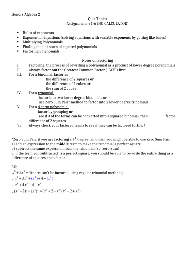 Algebra 2 Quiz: Exponents & Polynomials | PDF