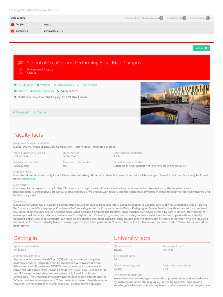 University of Calgary Arts Programs | PDF | University And College ...