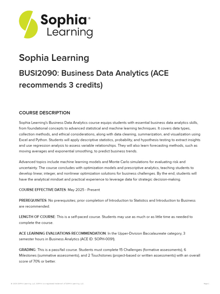 Sophia Business Data Analytics Syllabus | PDF | Statistics ...