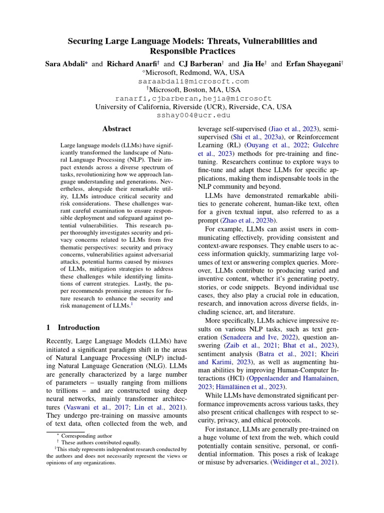 Securing Large Language Models Threats Vulnerabilities And Responsible