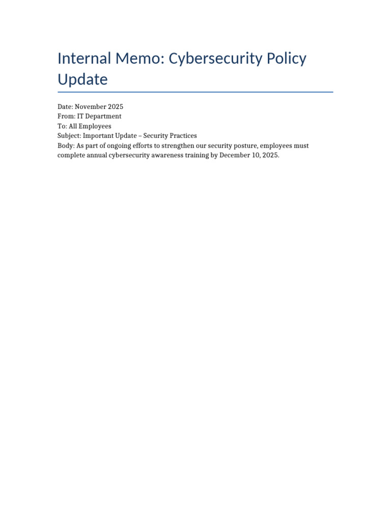 Internal Memo: Cybersecurity Policy Update | PDF