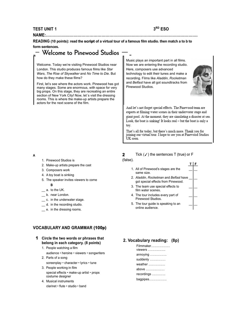 Test Unit 1 3RD Eso Name | PDF