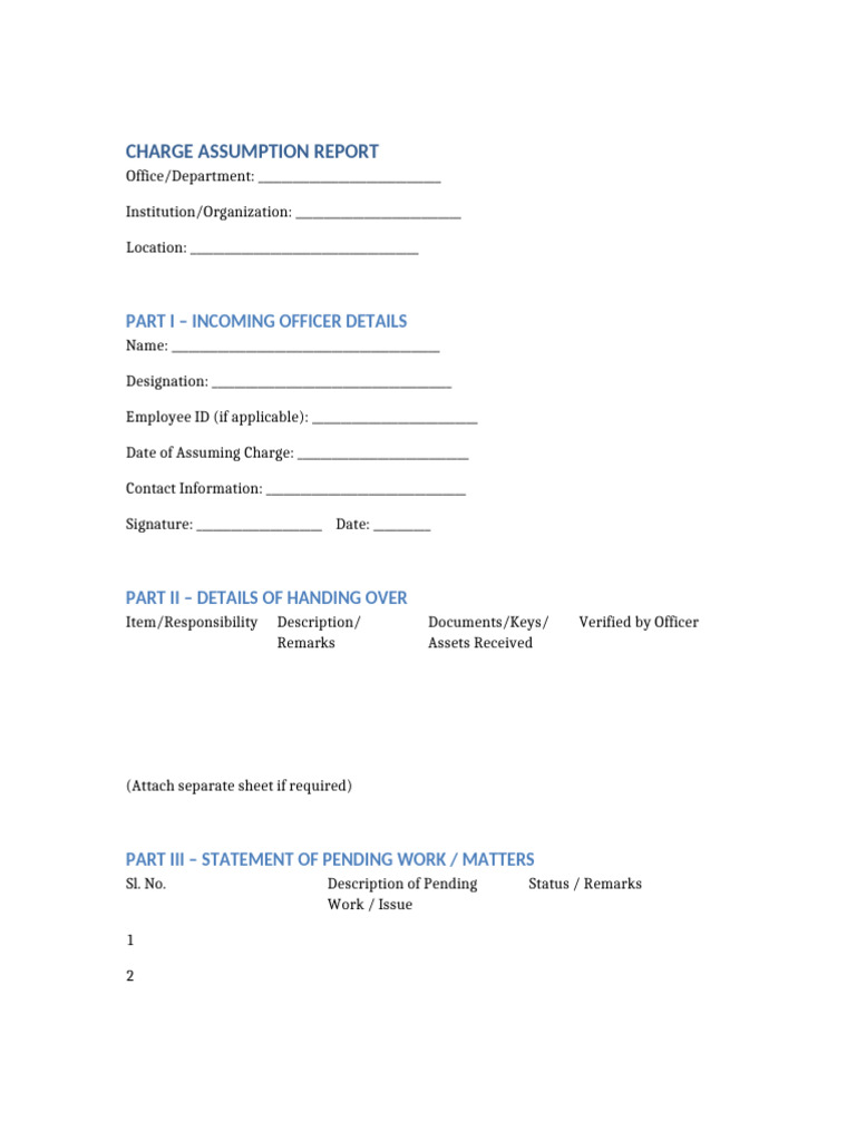 Charge Assumption Report Template | PDF