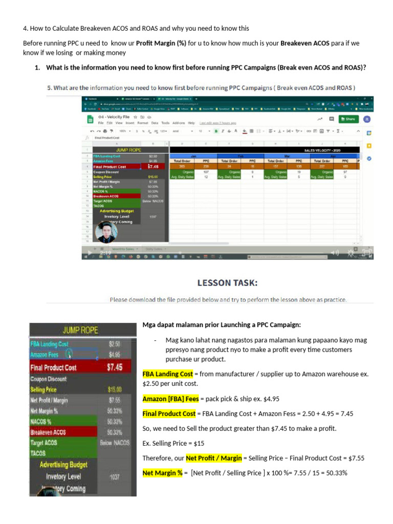 Amazon PPC ADVANCE How To Calculate Breakeven ACOS and ROAS | PDF