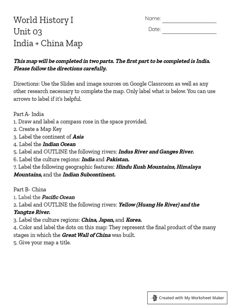 India and China Map Project Guide | PDF