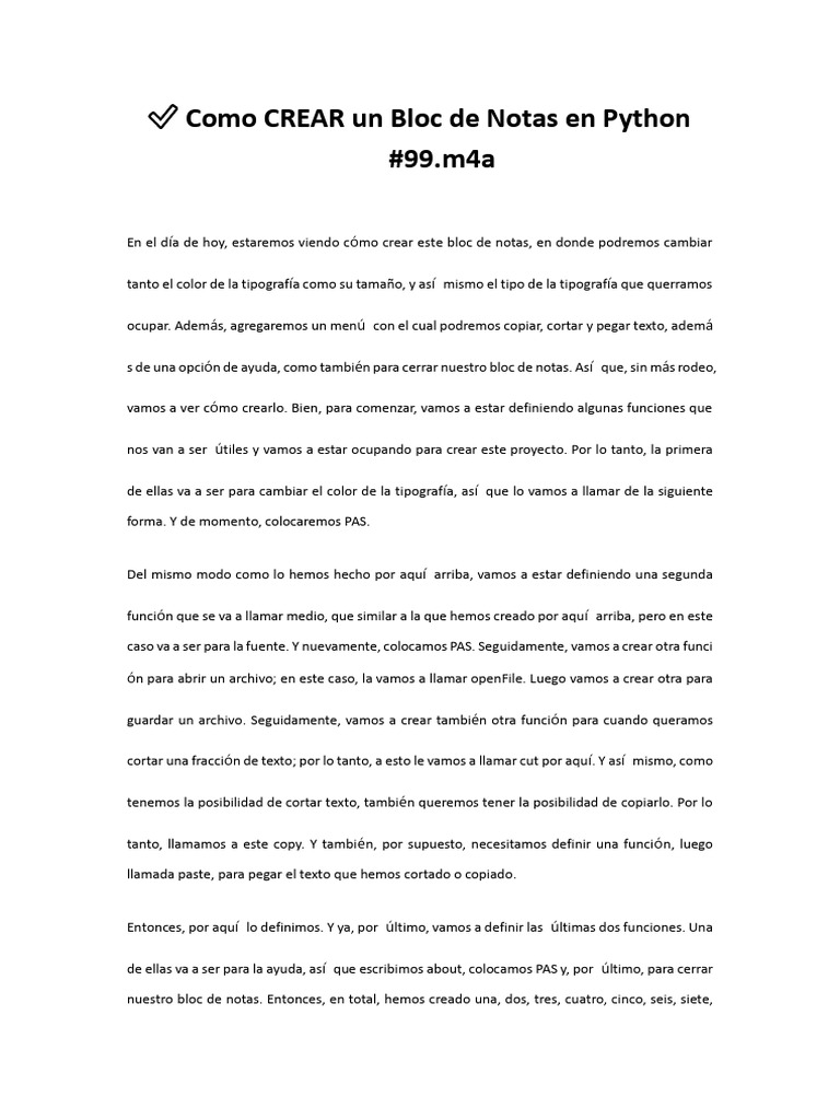 Como CREAR Un Bloc de Notas en Python #99.m4a | PDF | Ventana (informática) | Archivo de computadora