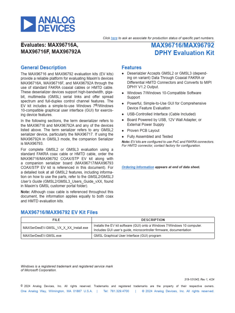 MAX96716/MAX96792 Evaluation Kit Guide | PDF | Usb | Power Supply