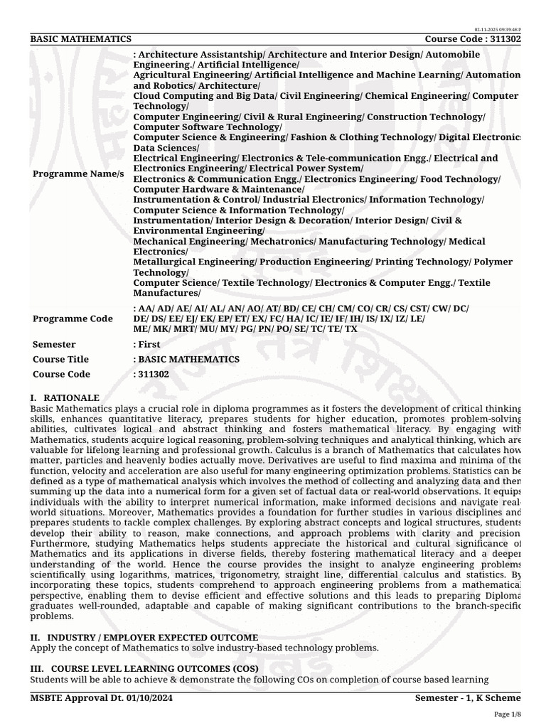 311302 Basic Mathematics | PDF | Trigonometry | Trigonometric Functions