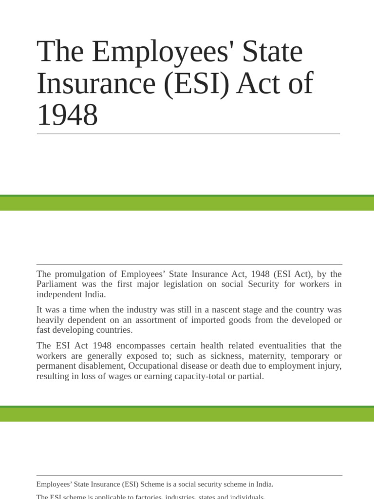 The Employees' State Insurance (ESI) Act of 1948 | PDF | Employment ...