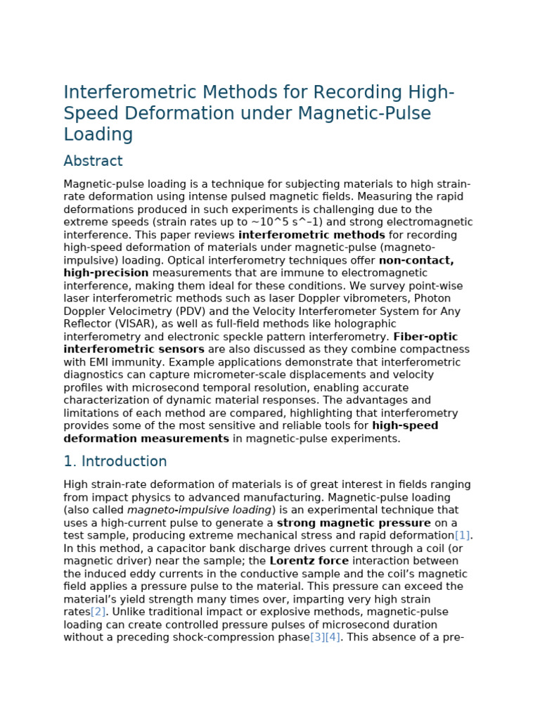 Interferometric Methods For Recording High-Speed Deformation Under Magnetic-Pulse Loading | PDF ...