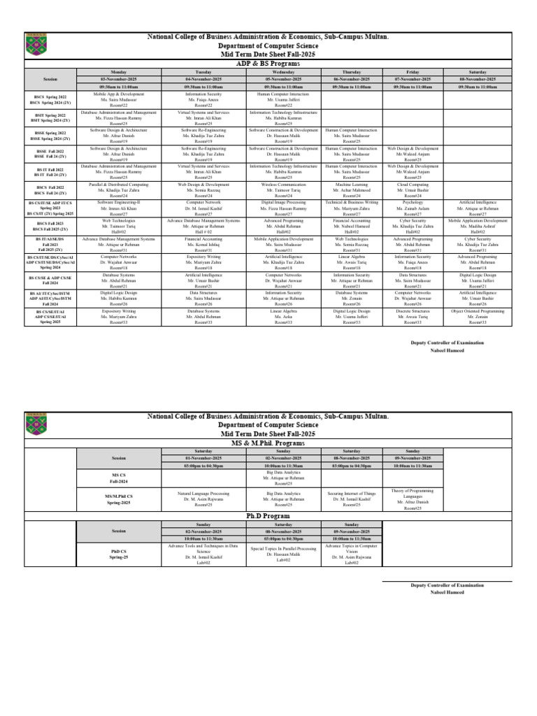 Fall 2025 Mid Term Exam Schedule | PDF | Computing | Information Technology