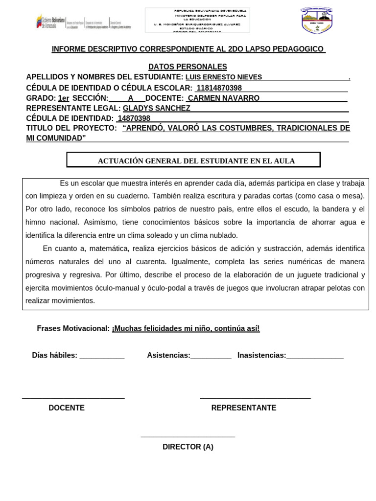 Boletas de primer grado | PDF | Maestros | Aprendizaje