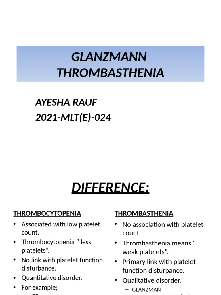 Glanzmann Thrombasthenia Overview | PDF | Platelet | Bleeding